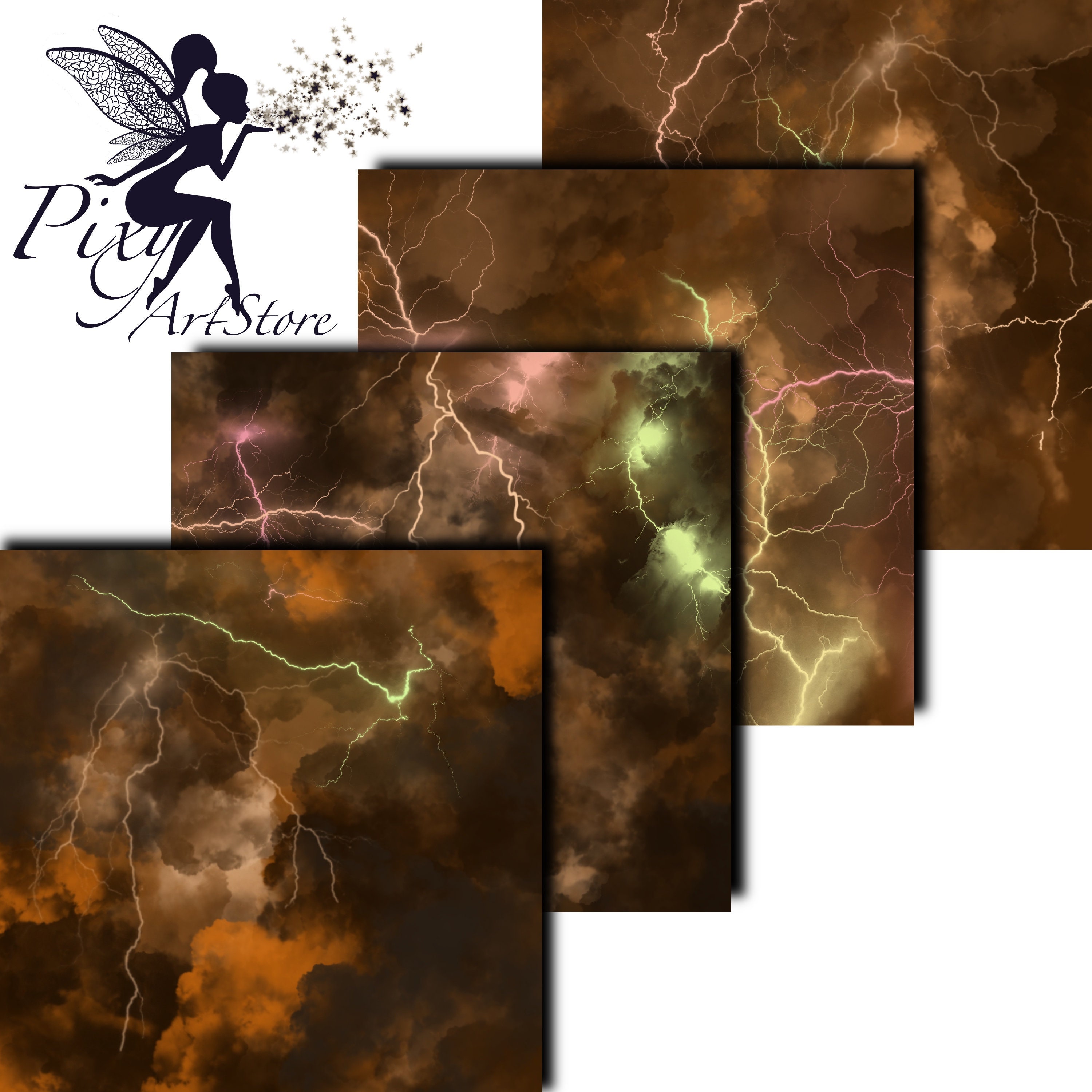 Thunder Lightning Storm Papers, Digital Set Papers, Lightning Papers ...