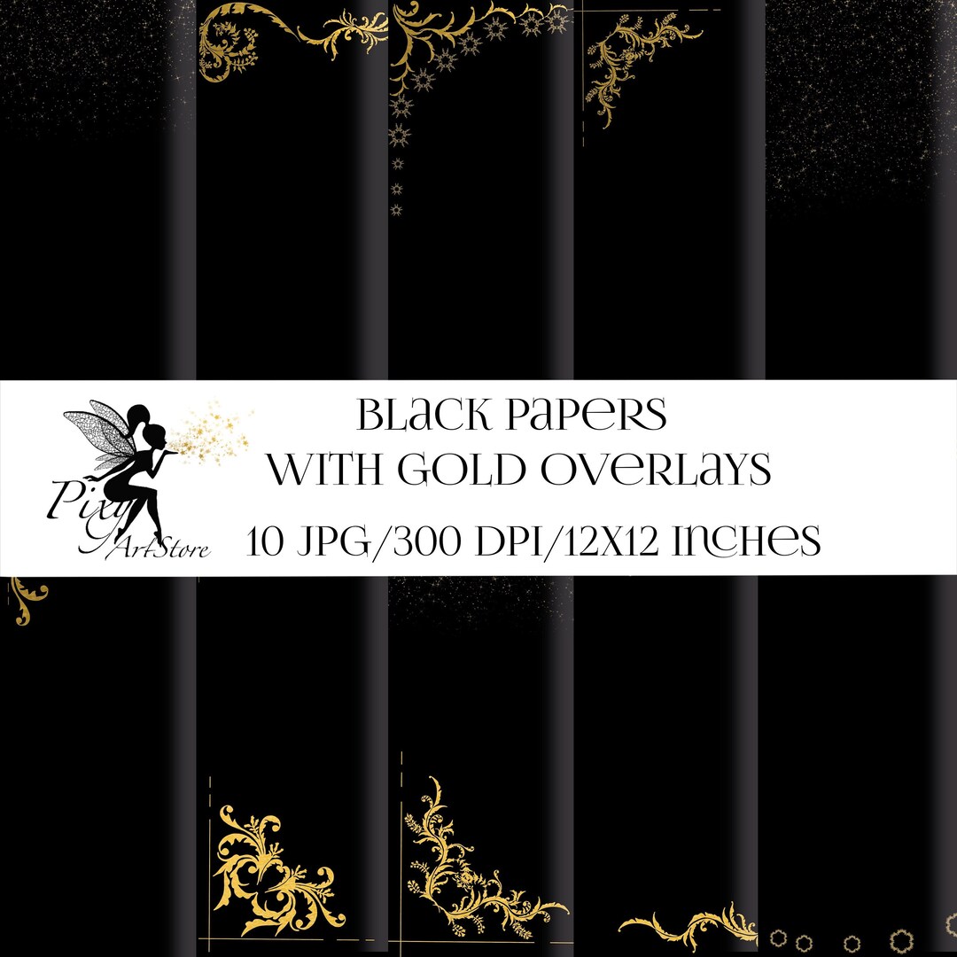 Black With Gold Overlay Digital Paper, Instant Download, Black&gold ...