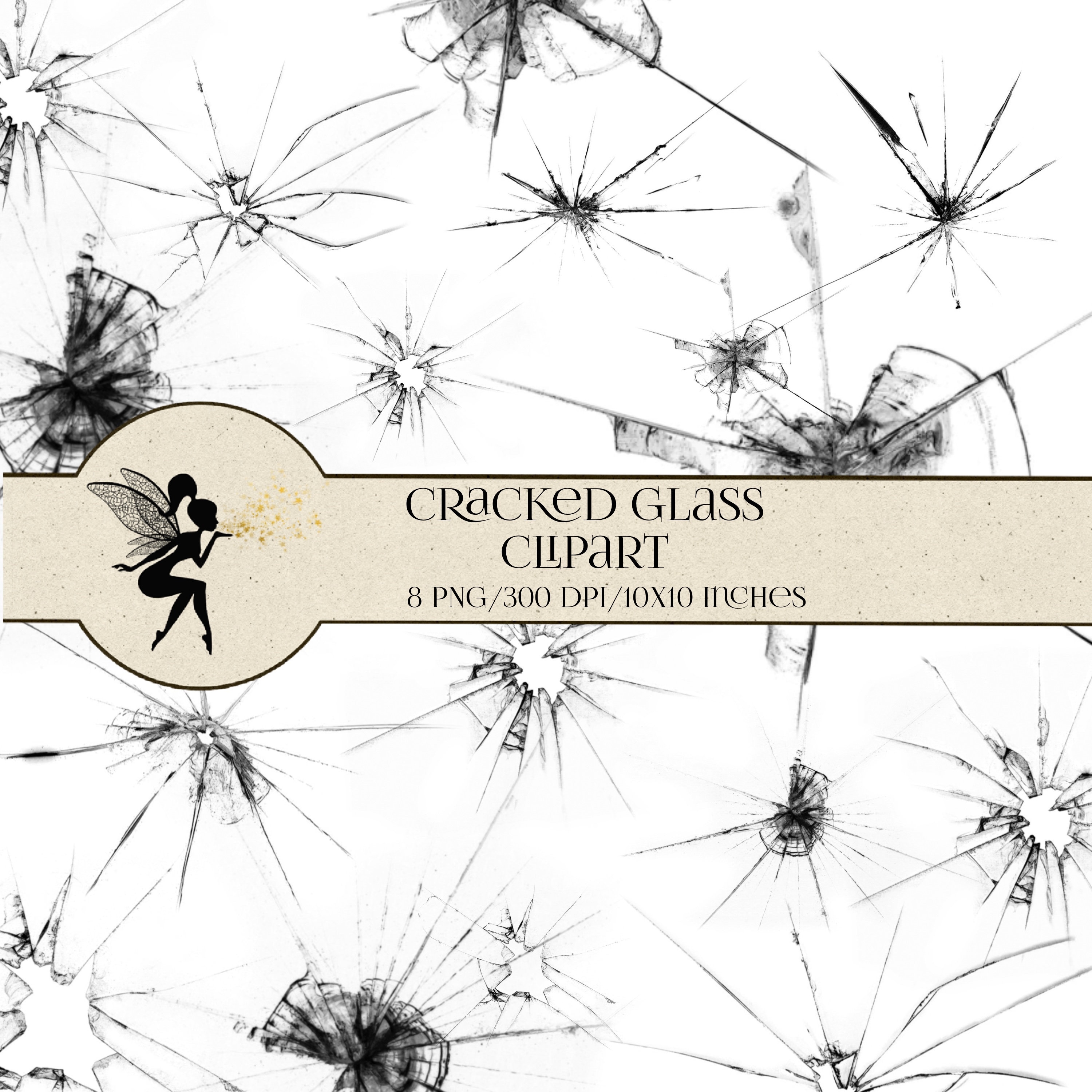 Cracked Glass Clipart PNG, Broken Glass 8 PNG Elements, Black Cracked ...