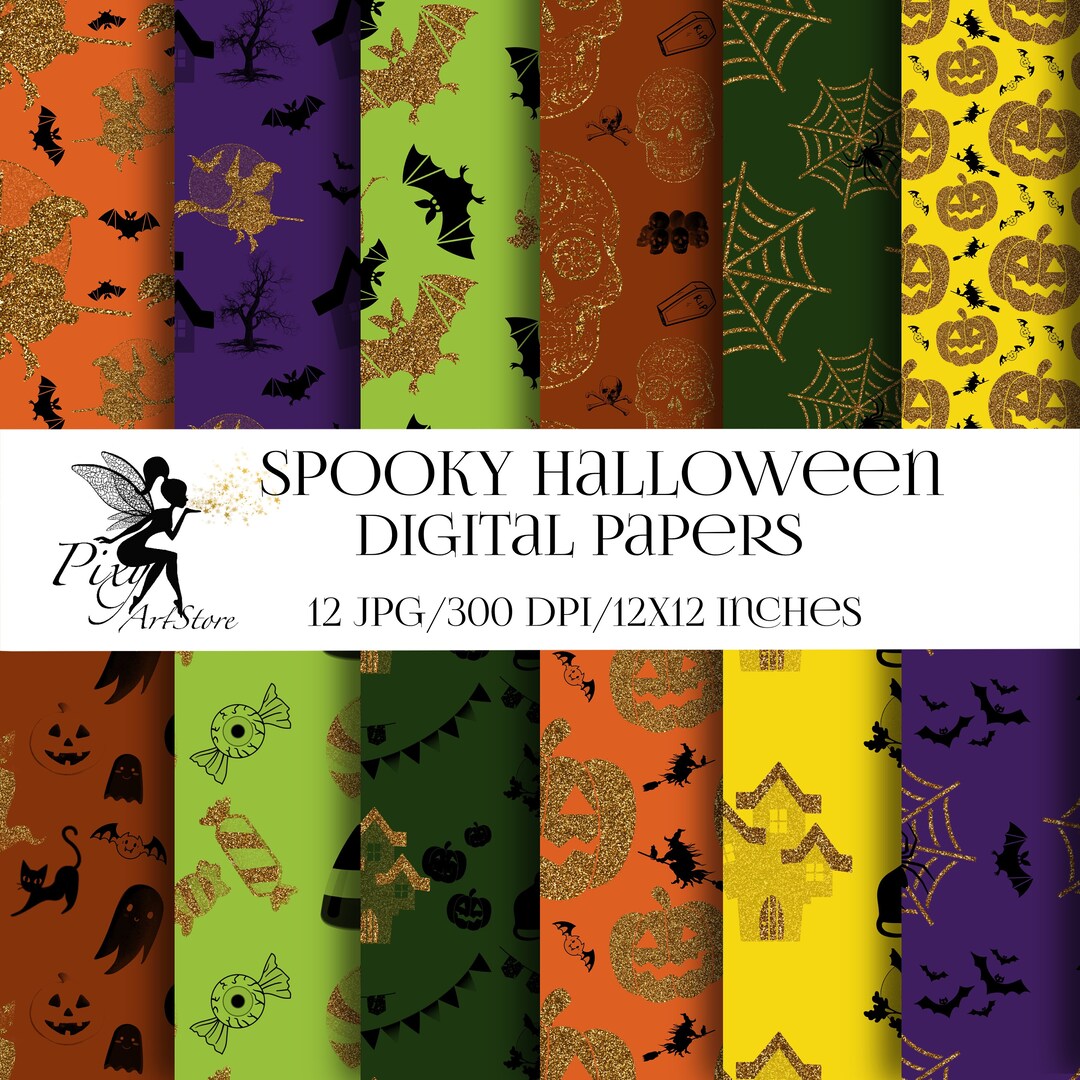 Halloween Digital Paper, Trick or Treat Scrapbook Papers, Spooky Paper ...