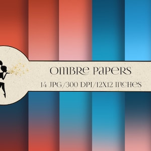 Ombre Digital Papers -14 JPG Pack, Instant Download, Blue Ombre Background, Scrapbook Ombre ...