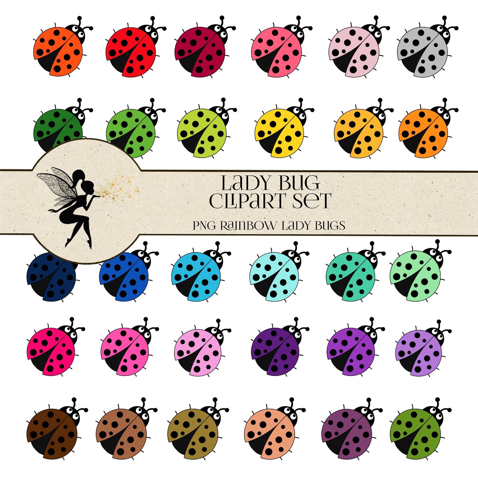 Rainbow Ladybugs Clipart Set, Red Lady Bug Clipart, Instant Download ...