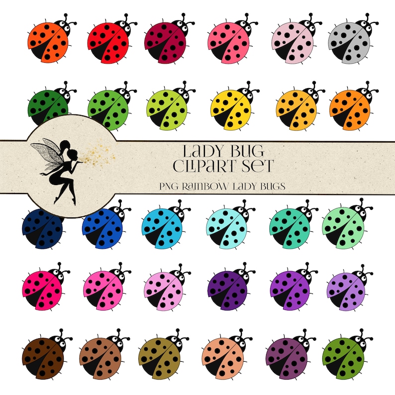 Rainbow Ladybugs Clipart Set, Red Lady Bug Clipart, Instant Download ...