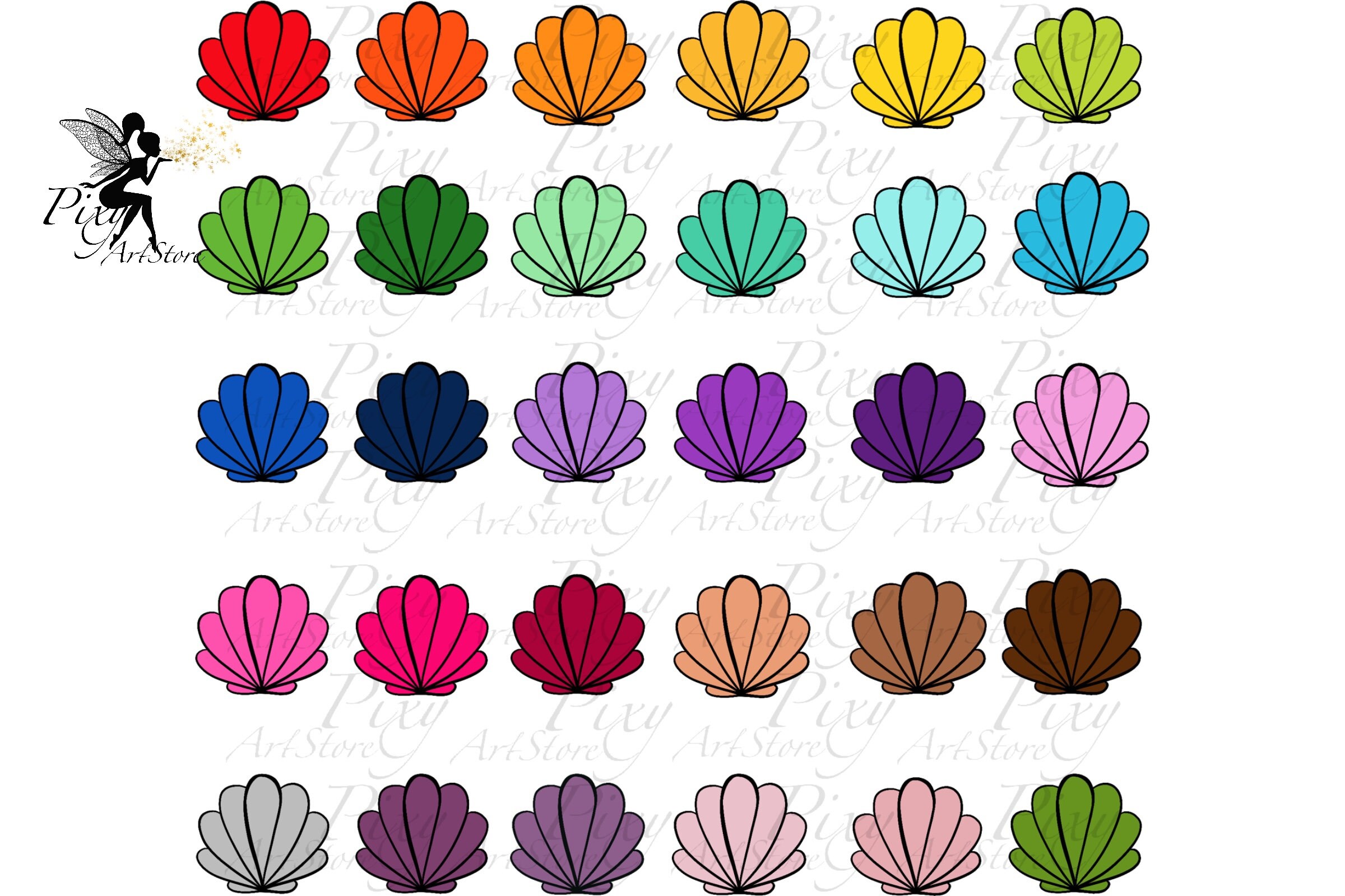 Seashell Clipart Set, Rainbow Seashells Clipart, Instant Download ...