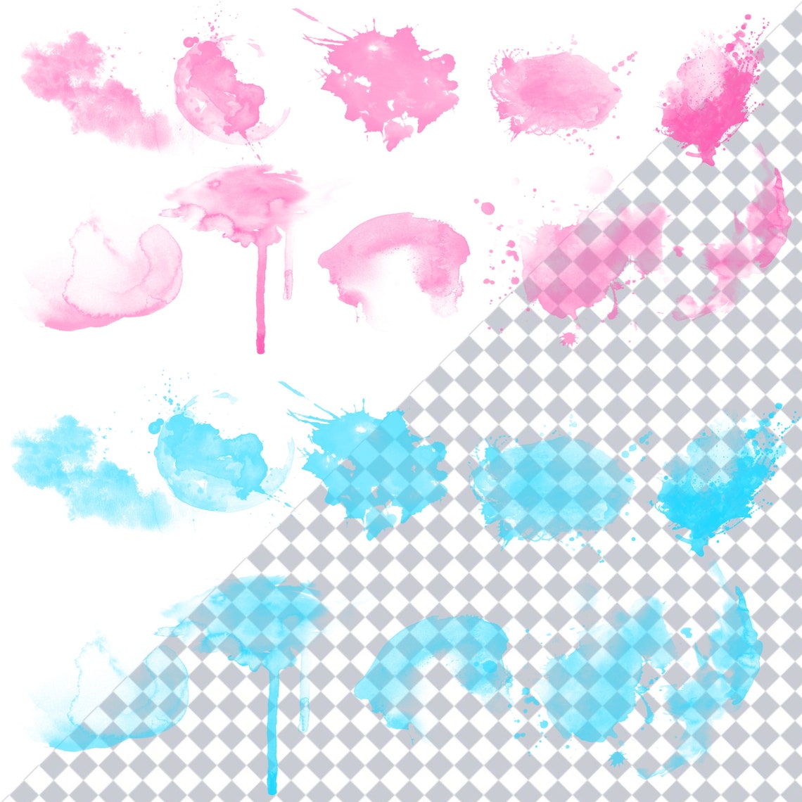 Pink and Blue Watercolor Splashes Digital Clipart Watercolor - Etsy