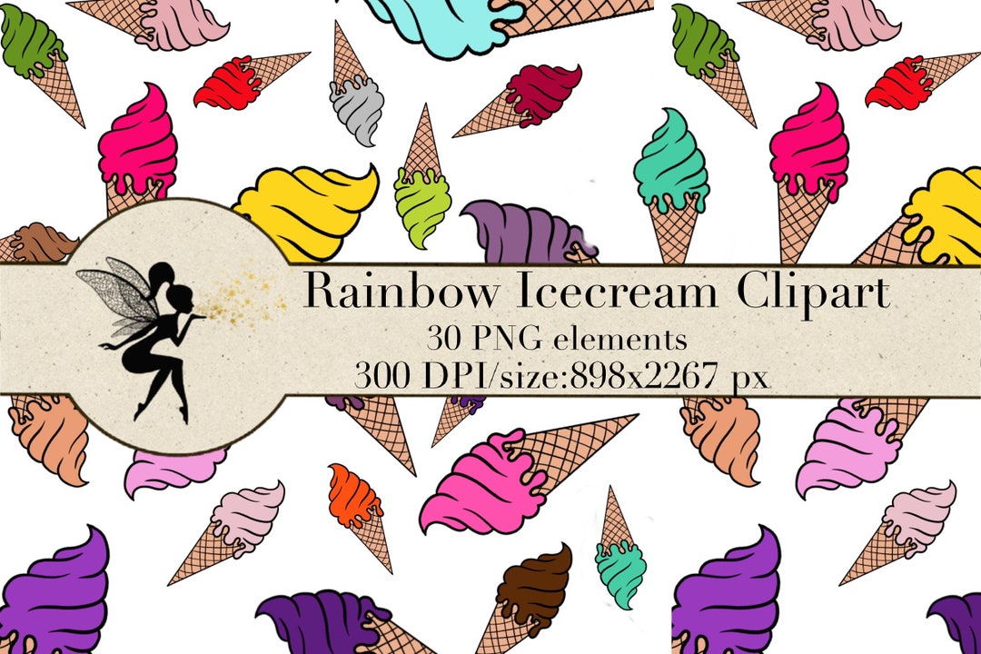 Rainbow Ice Cream Clipart Set, Ice Cream Clipart, Instant Download, Ice ...