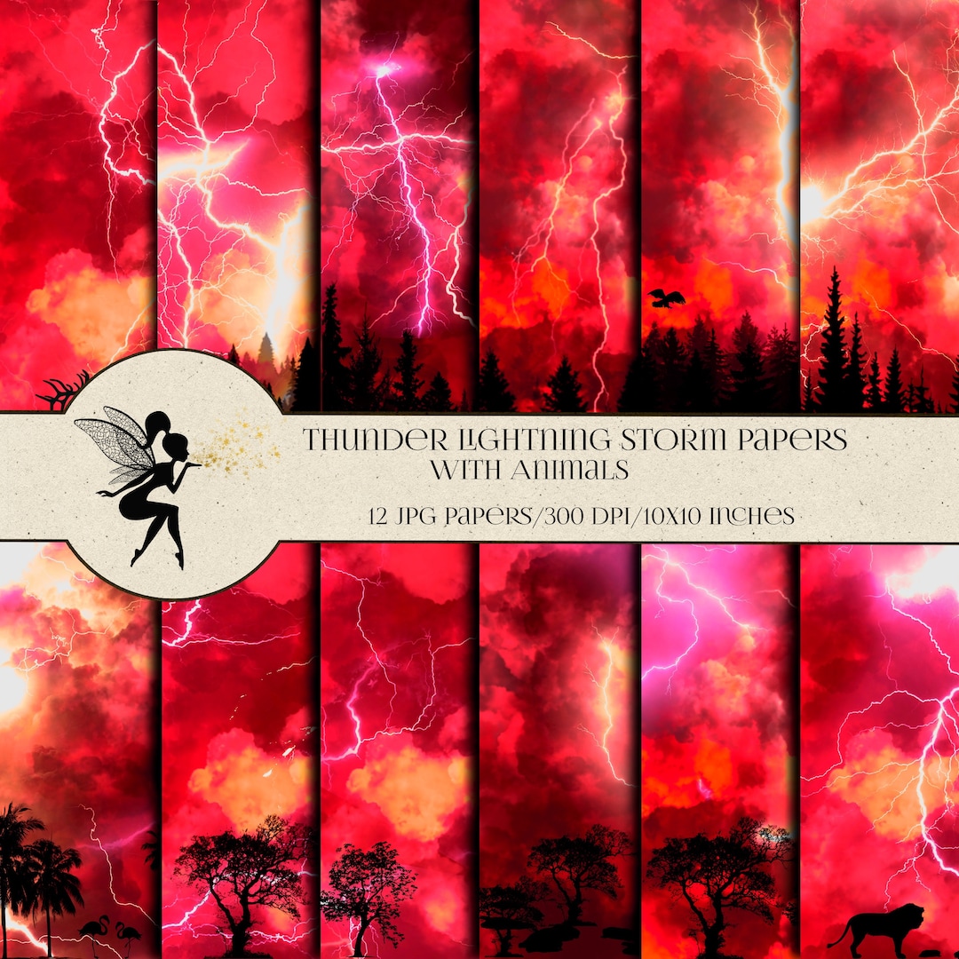 Thunder Lightning Storm Papers With Animals and Trees Digital - Etsy