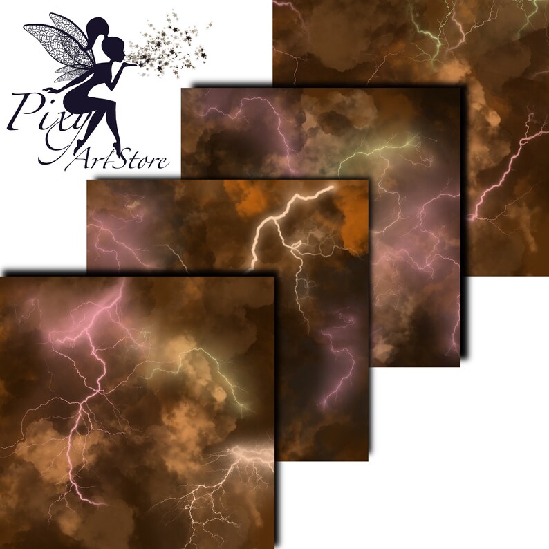 Thunder Lightning Storm Papers, Digital Set Papers, Lightning Papers ...