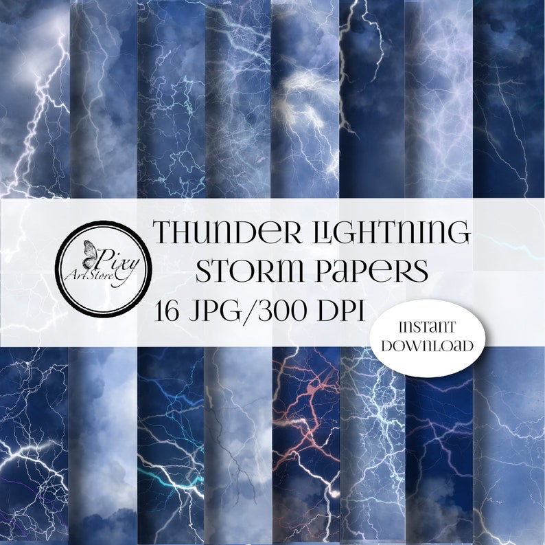 Thunder Lightning Storm Papers, Digital Set Papers, JPG Lightning ...