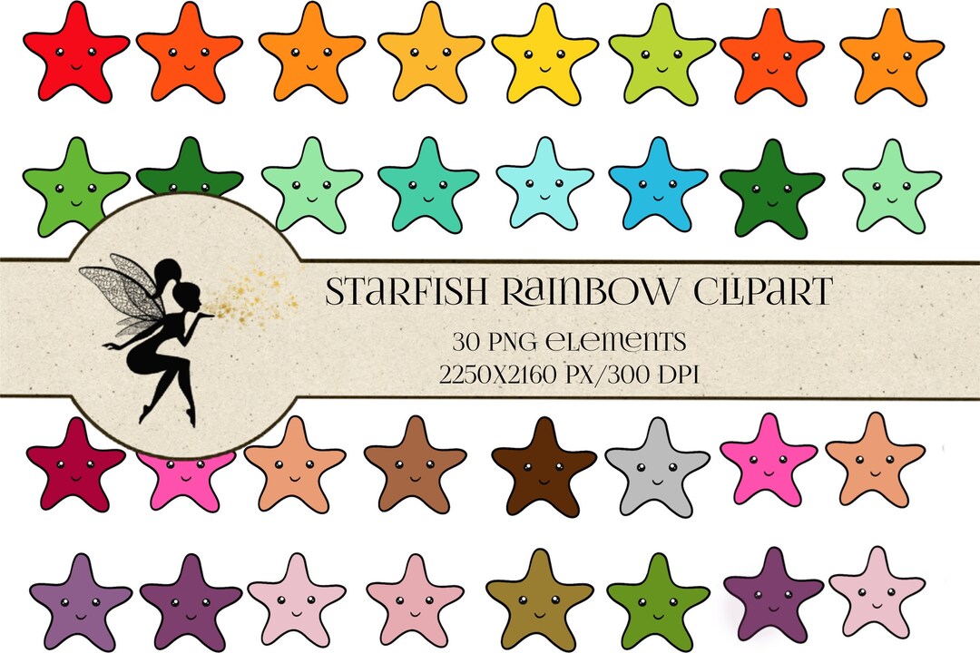 Sea Starsfish Clipart Set, Rainbow Starfish Clipart, Instant Download ...