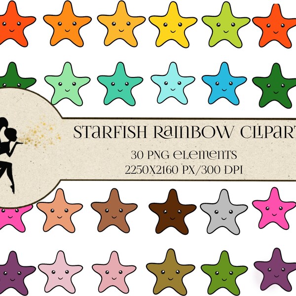 Rainbow Starfish Clipart - Etsy