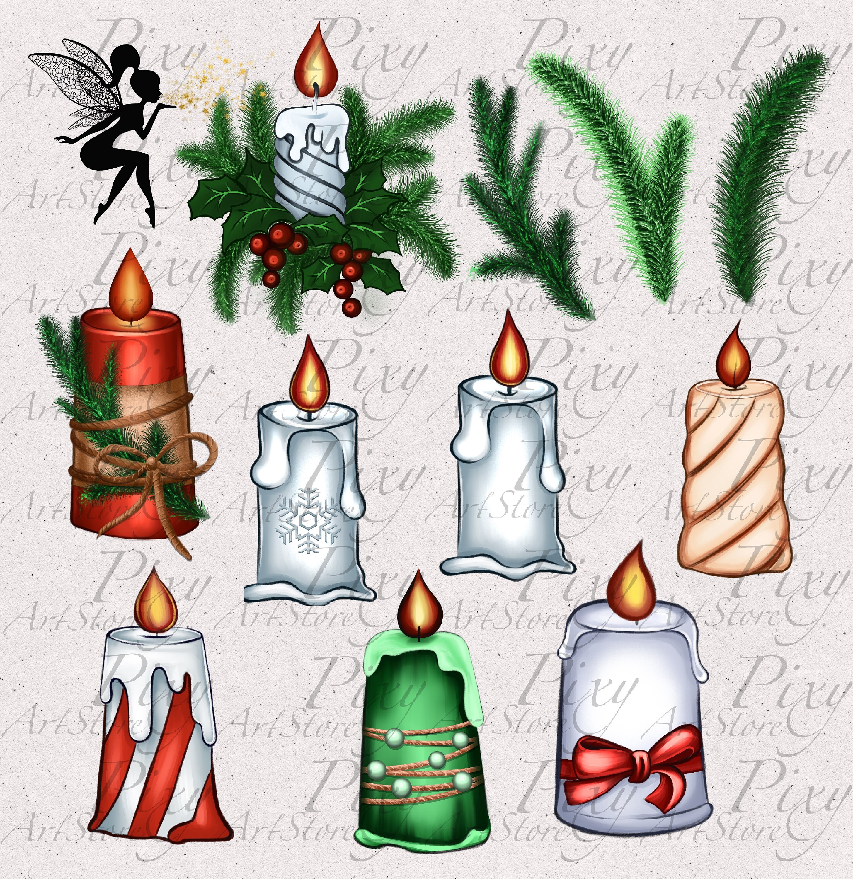Christmas Candles Clipart, Winter Clipart, Greenery Wreaths, Merry ...