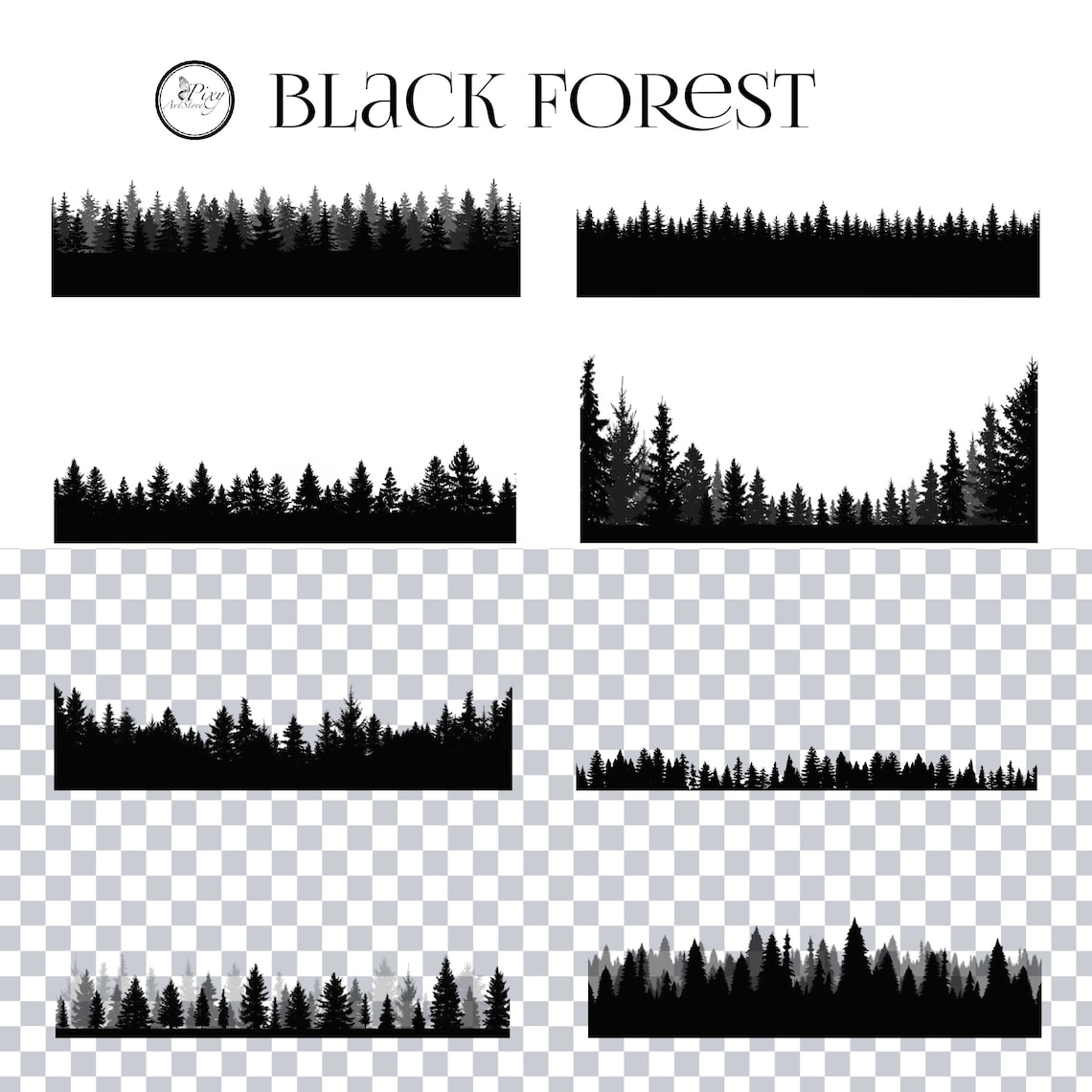 Black Forest Digital Border Clipart Nature Clipart Black - Etsy