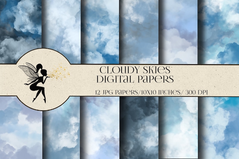 Cloudy Skies, Pastel Blue Clouds, Cloudy Skies Digital Papers, Clouds ...