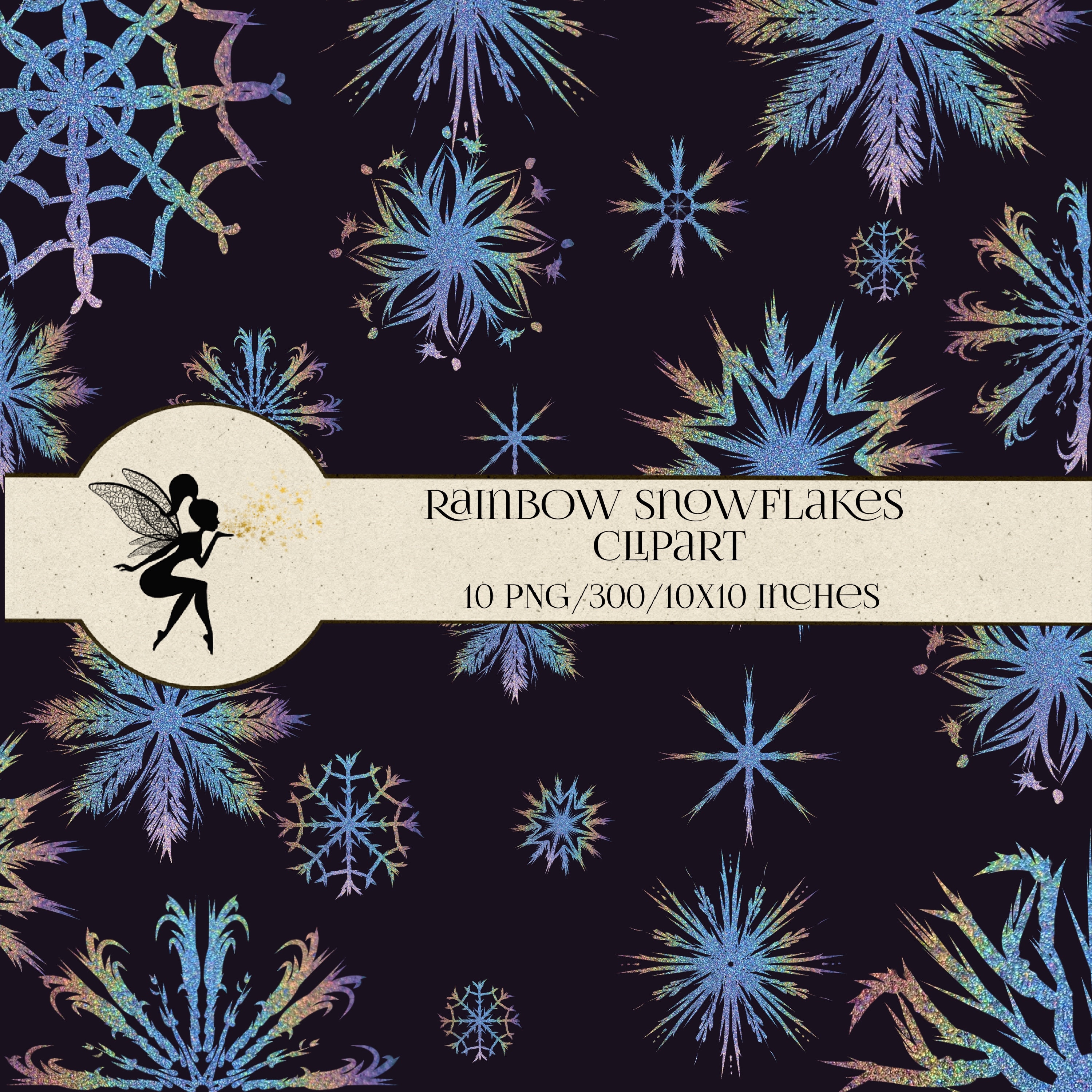 Snowflakes Clipart, Rainbow Glitter Snowflakes Overlay, Christmas and ...