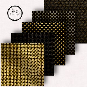 Gold and Black Digital Papers, Glitter Texture, Gold Pattern, Damask ...
