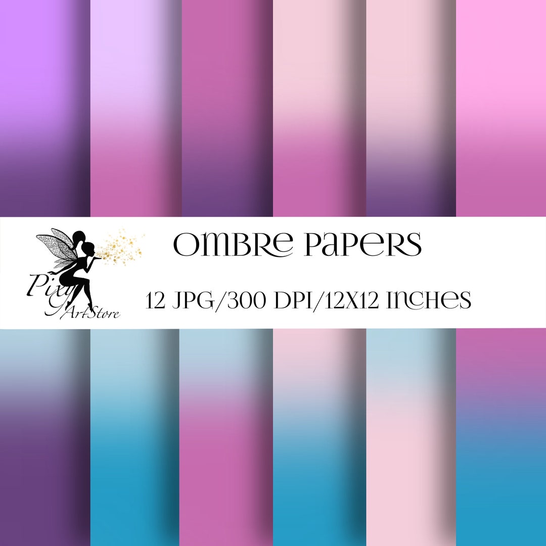 Ombre Digital Papers -12 JPG Pack, Instant Download, Blue Ombre ...