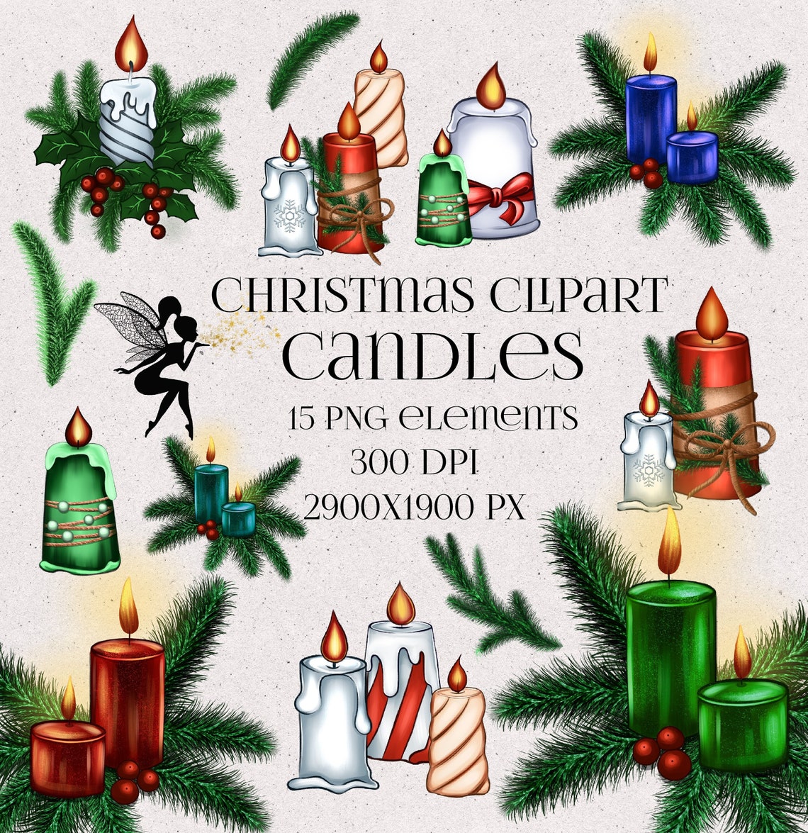 Christmas Candles Clipart, Winter Clipart, Greenery Wreaths, Merry ...
