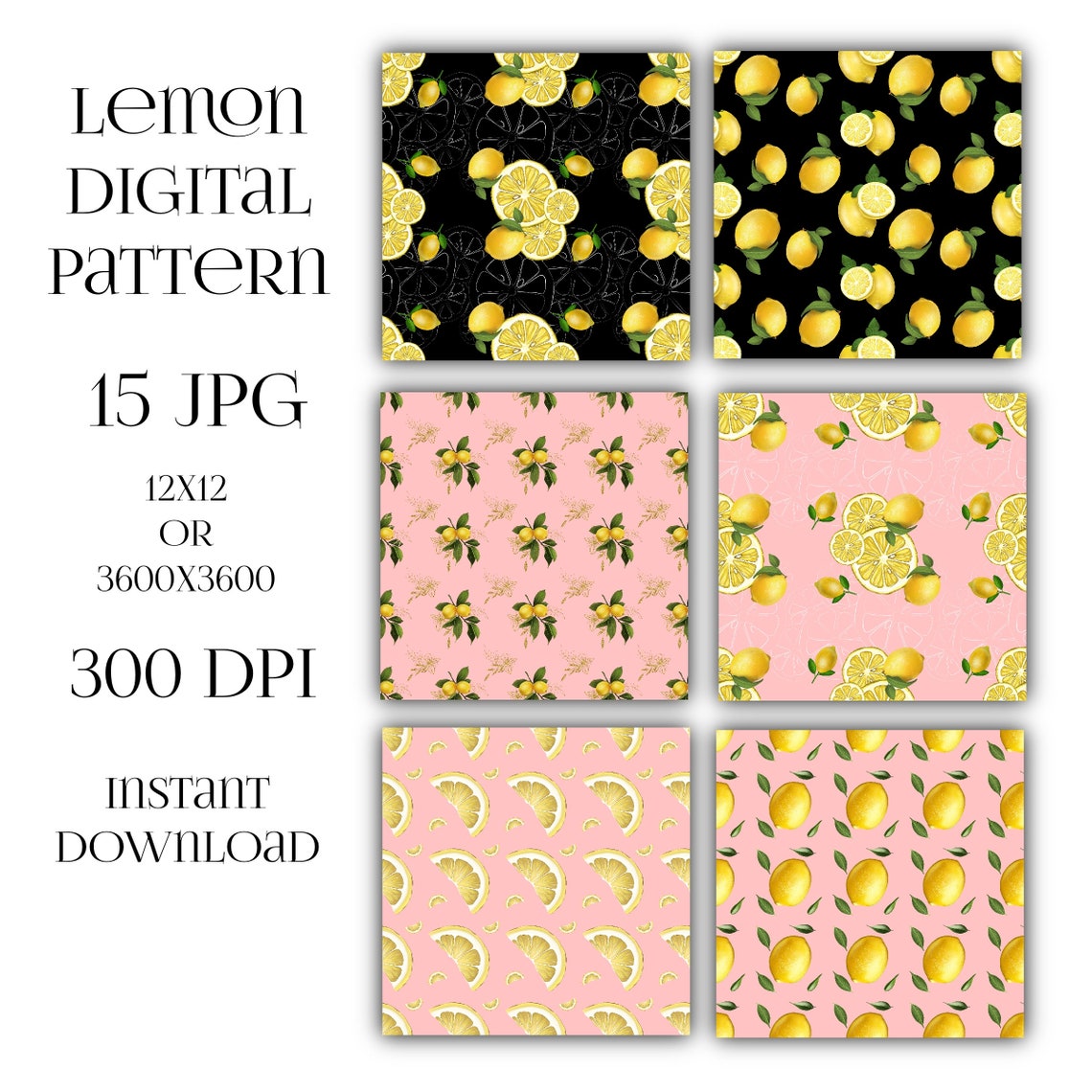 Lemon Digital Paper Pink Lemon Paper Green Lemon Patter - Etsy