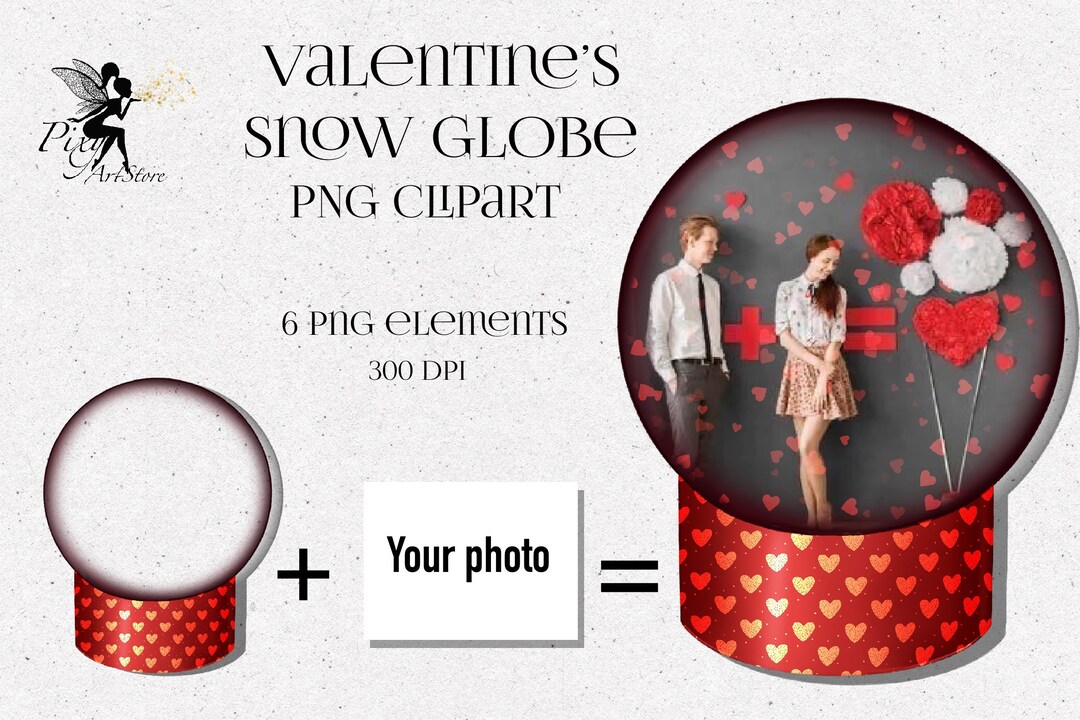 Valentine Snow Globes With Hearts Clipart, Hand Drawn, Digital Snow ...