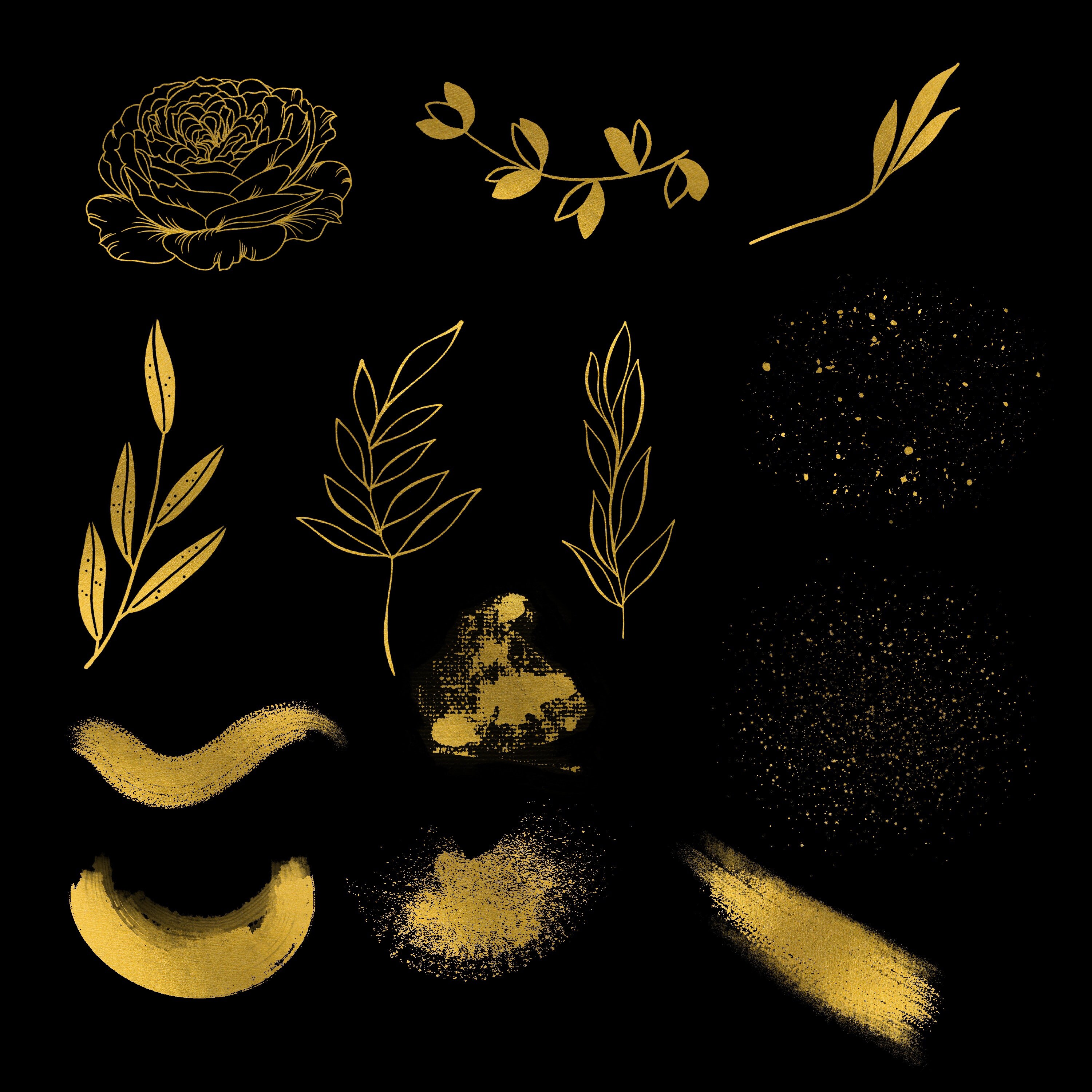 Yellow Watercolor Splashes and Gold Overlays, 32 PNG, Background ...