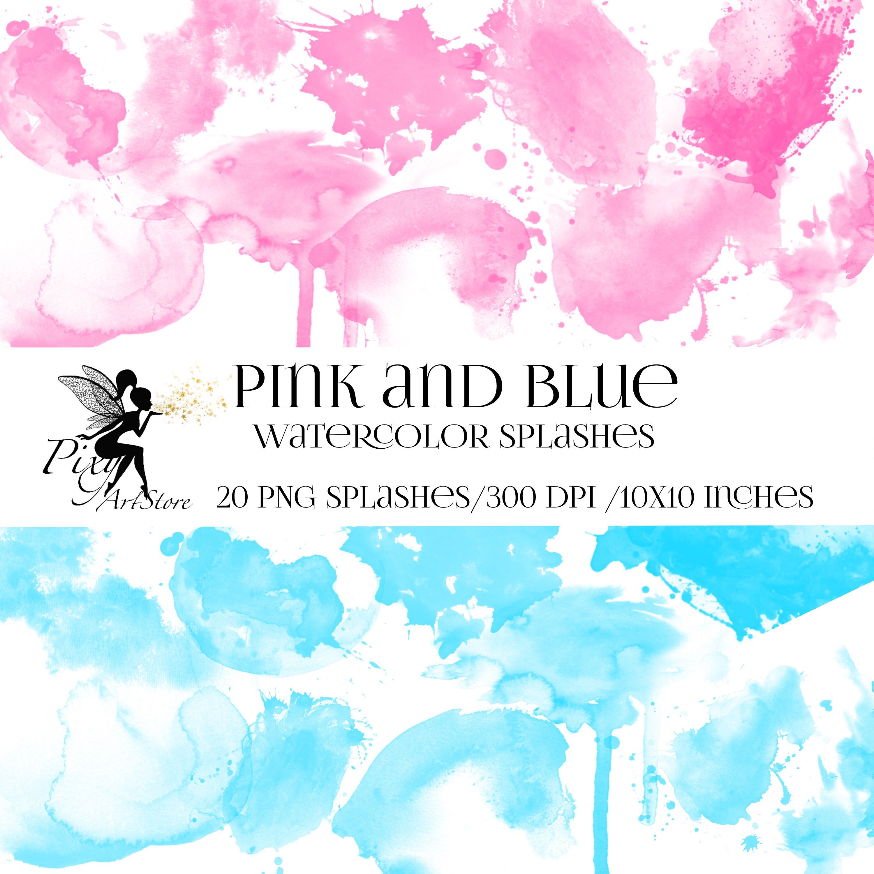 Pink and Blue Watercolor Splashes Digital Clipart, Watercolor Clipart ...