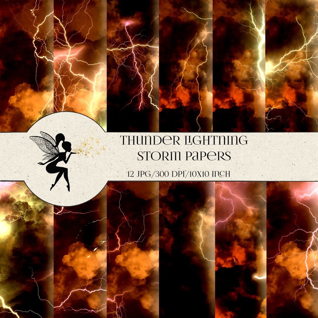 Thunder Lightning Storm Papers, Digital Set Papers, JPG Lightning ...