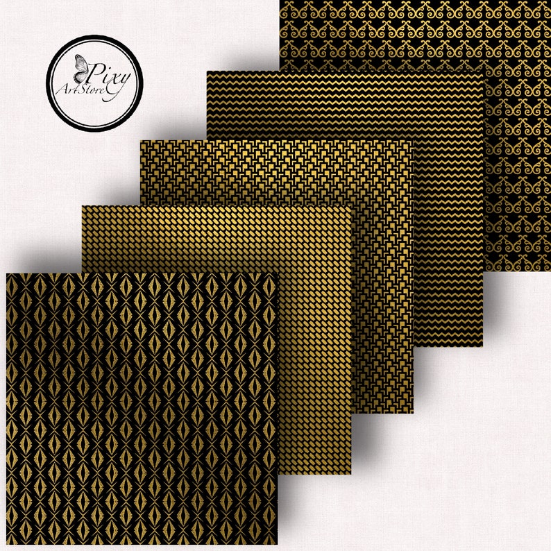 Gold and Black Digital Papers, Glitter Texture, Gold Pattern, Damask ...