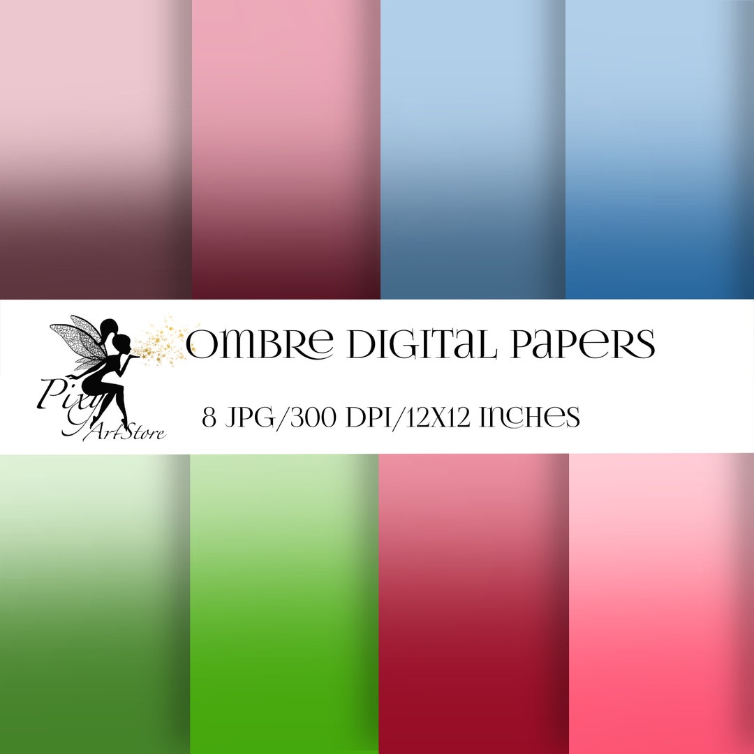 Ombre Digital Papers -8 JPG Pack, Instant Download, Multicolor Ombre ...