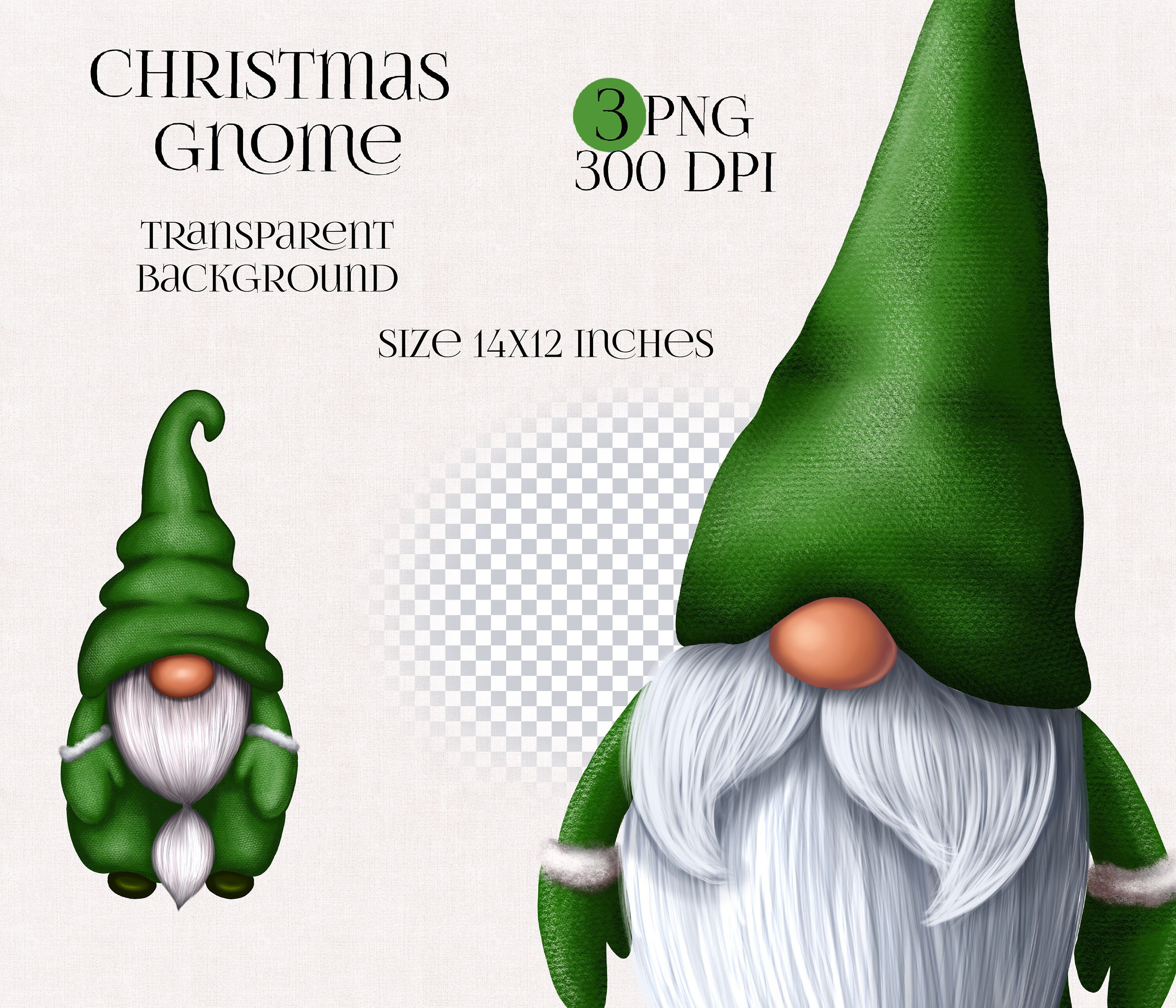 Christmas Green Gnomes in PNG Hand Drawn Clipart Digital - Etsy