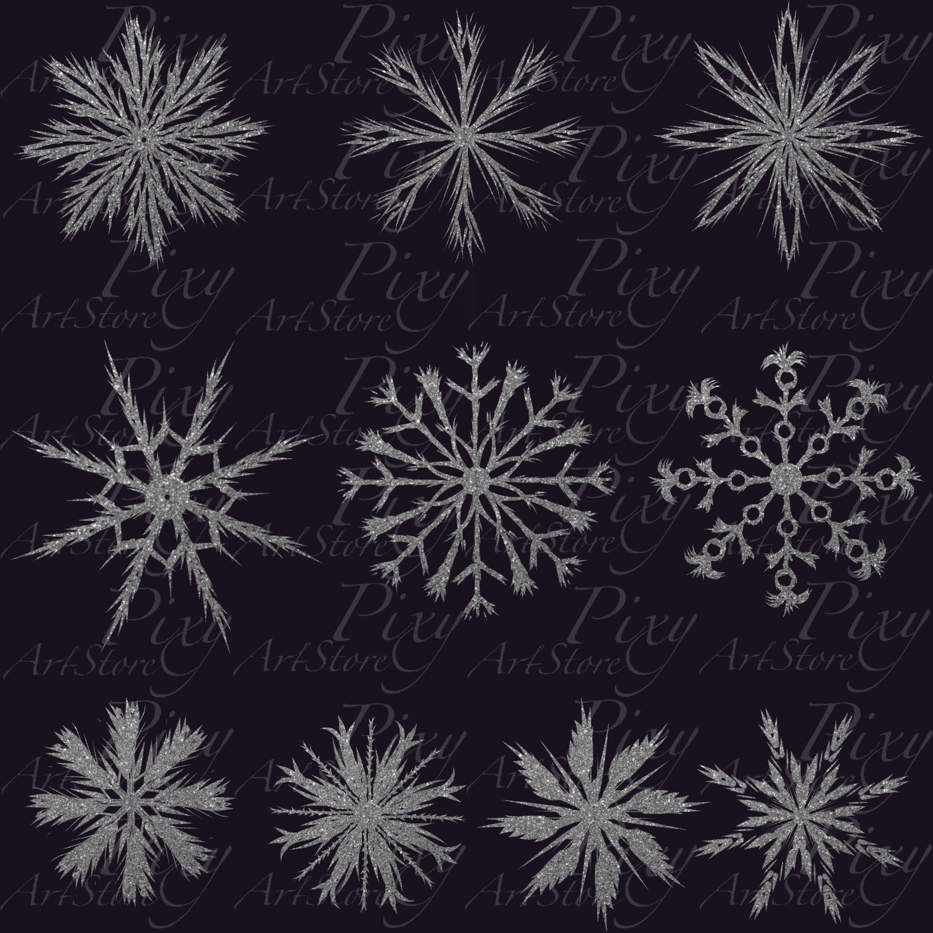 Snowflakes Clipart, Silver Glitter Snowflakes Overlay, Christmas and ...