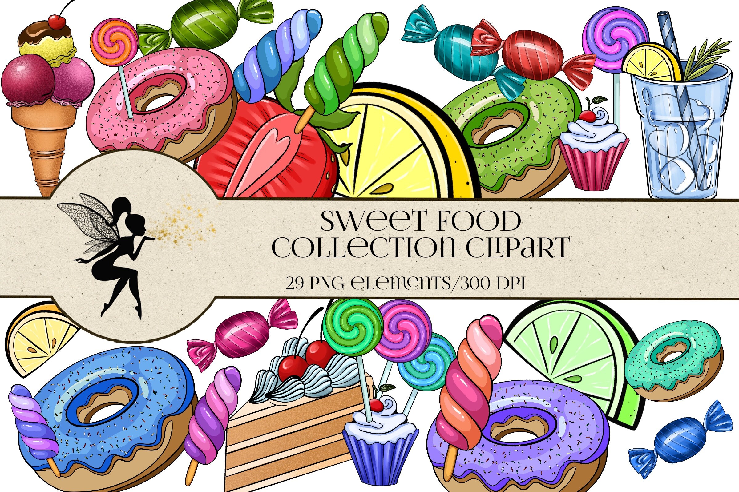 Sweet Food Clipart Collection- Set of Food, Dessert, Donuts, Cake ...