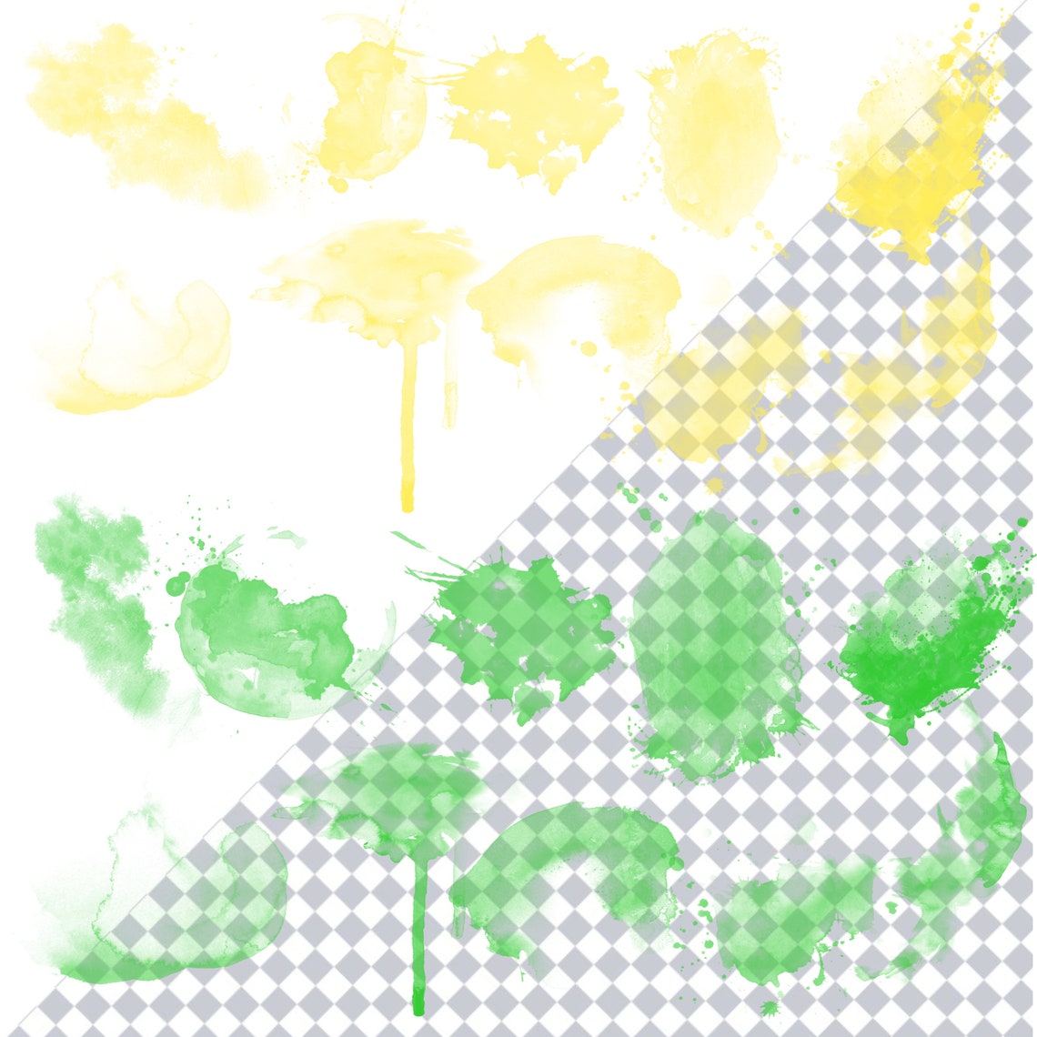 Green and Yellow Watercolor Splashes Clipart, Watercolor Clipart, Green ...