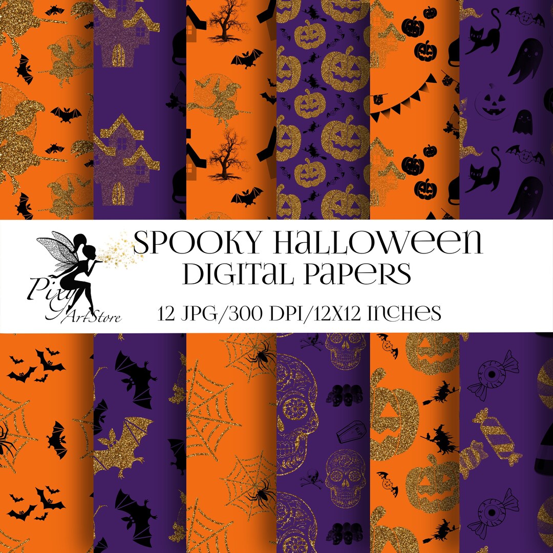 Halloween Digital Paper, Trick or Treat Scrapbook Papers, Spooky Paper ...