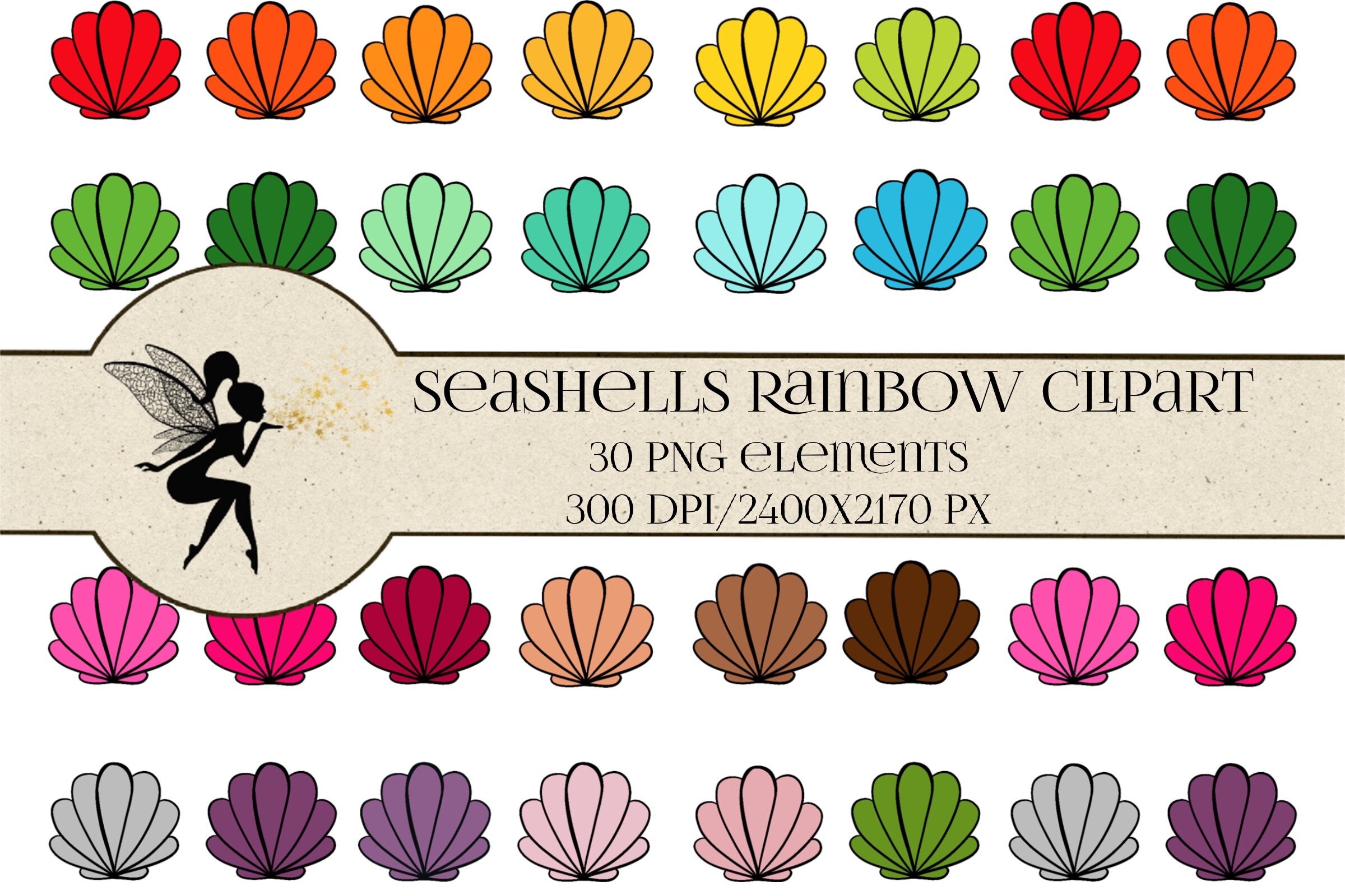 Seashell Clipart Set, Rainbow Seashells Clipart, Instant Download ...