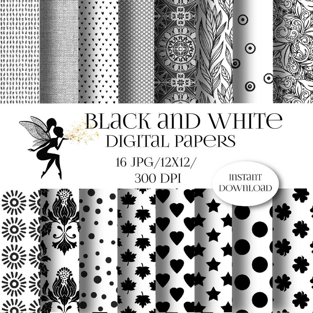 Black and White Digital Paper Pack, Scrapbook Paper, Digital Paper ...