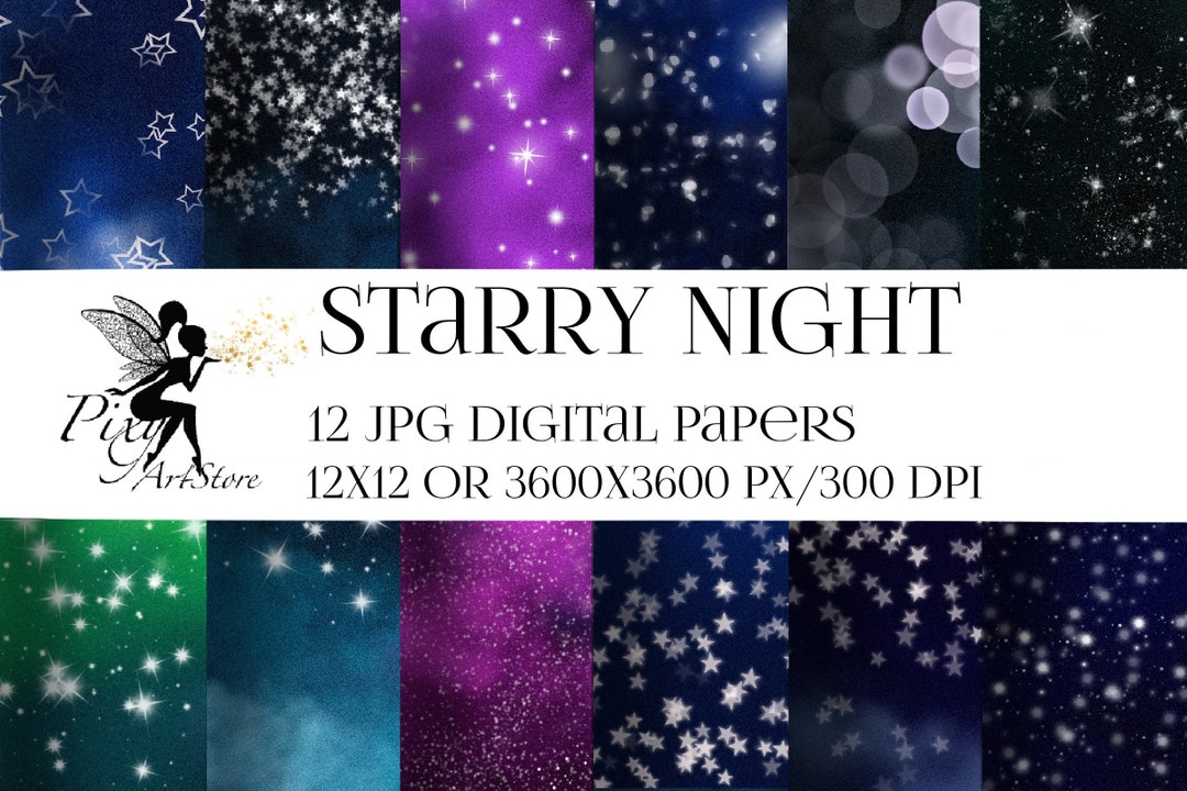Starry Night Sky Digital Paper, Galaxy Background Scrapbook Paper ...