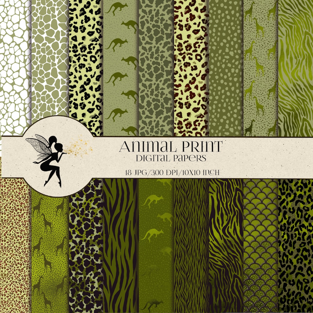 Animal Print Digital Paper Pack, Safari Green Animal Print, Scrapbook ...