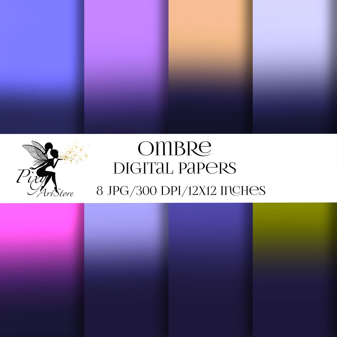Ombre Digital Papers 8 JPG Pack, Instant Download, Multicolor Ombre ...