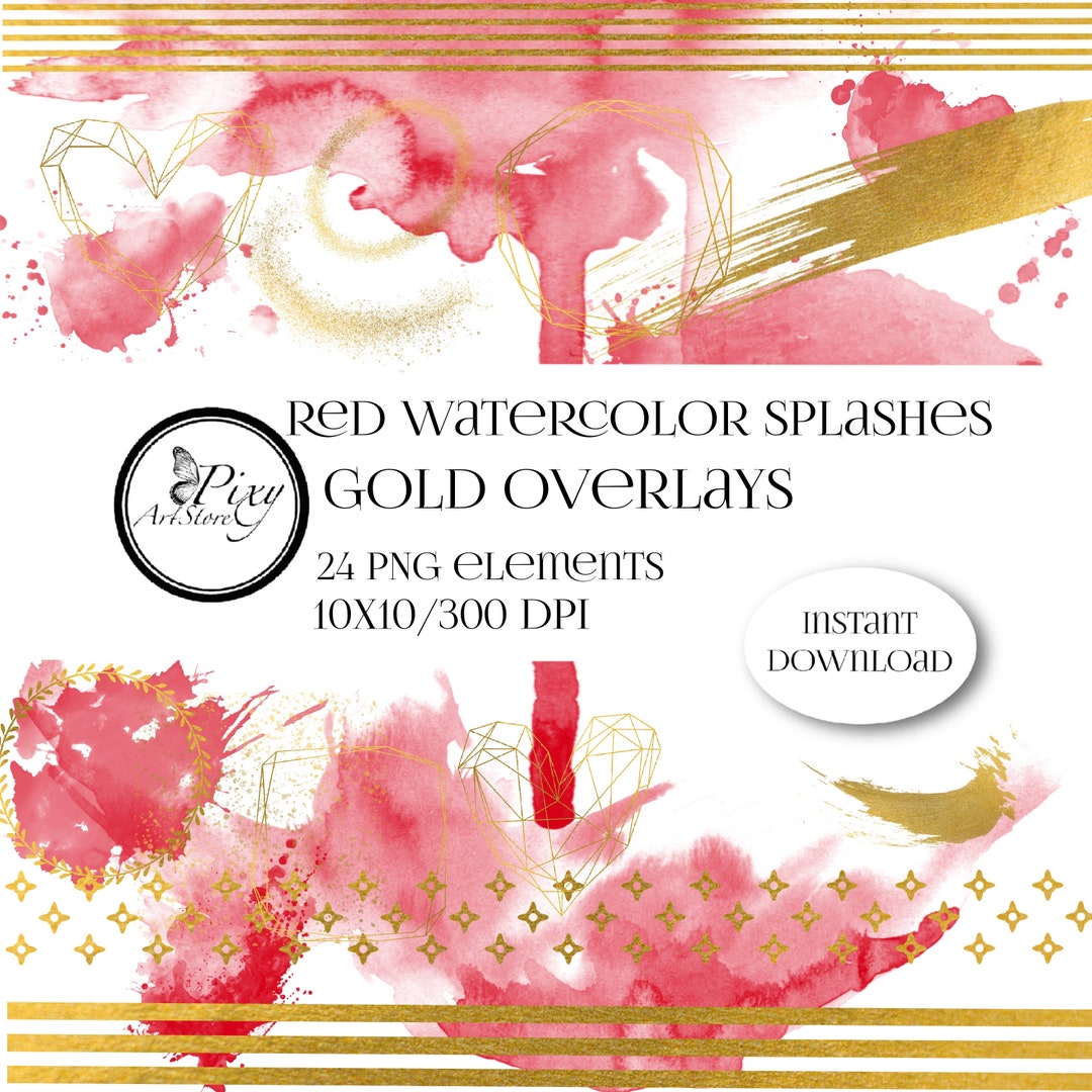 Red Watercolor Splashes and Gold Overlays, Background Watercolor, Gold ...