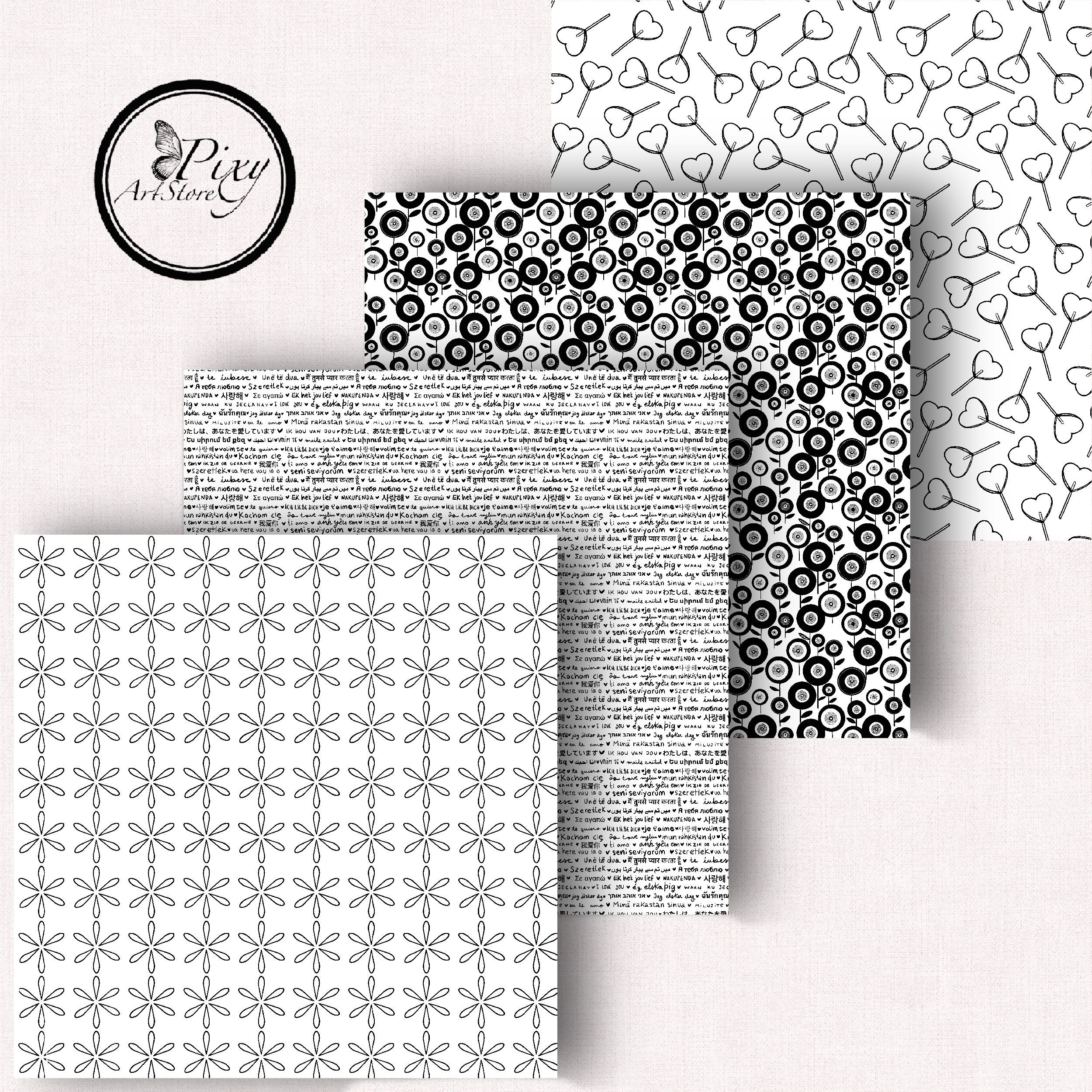 Black and White Digital Paper Pack Scrapbook Paper Digital - Etsy