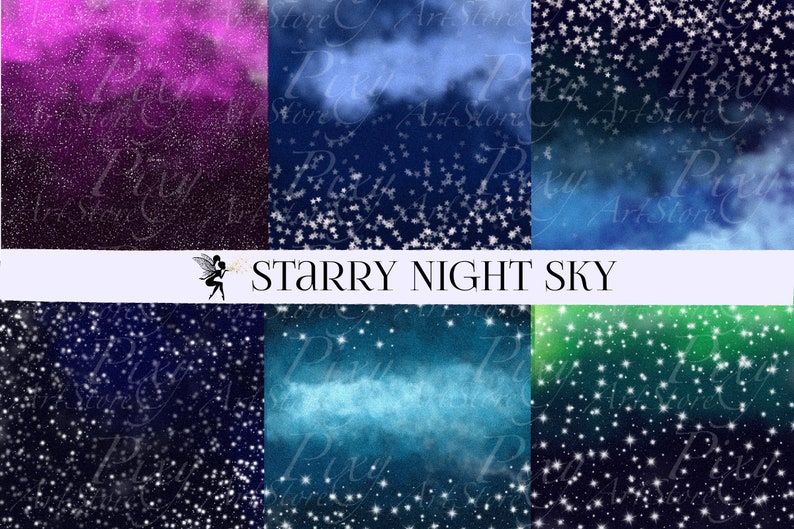 Starry Night Sky Digital Paper Galaxy Background Scrapbook - Etsy