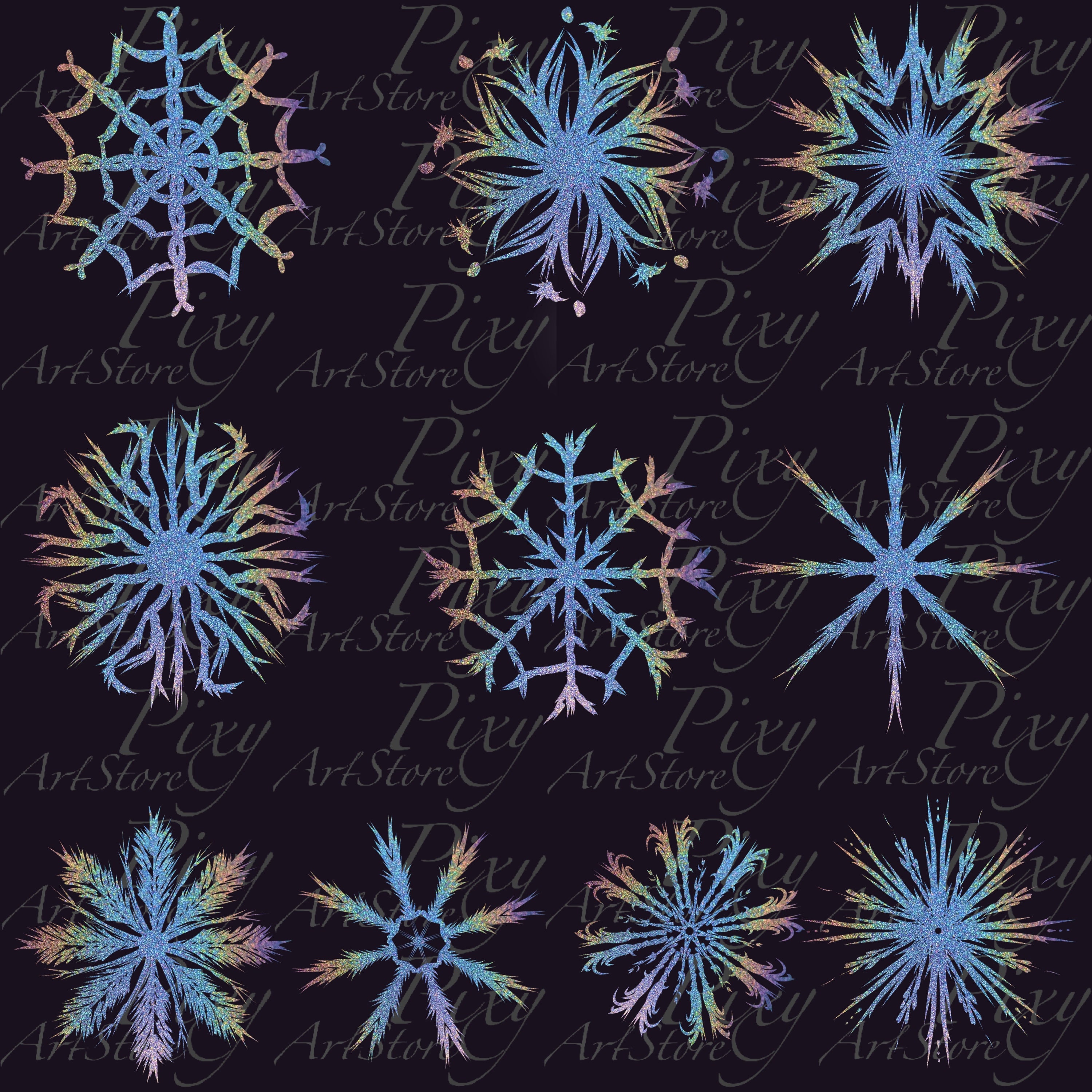 Snowflakes Clipart, Rainbow Glitter Snowflakes Overlay, Christmas and ...