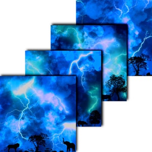 Thunder Lightning Storm Papers With Animals and Trees, Digital Set ...