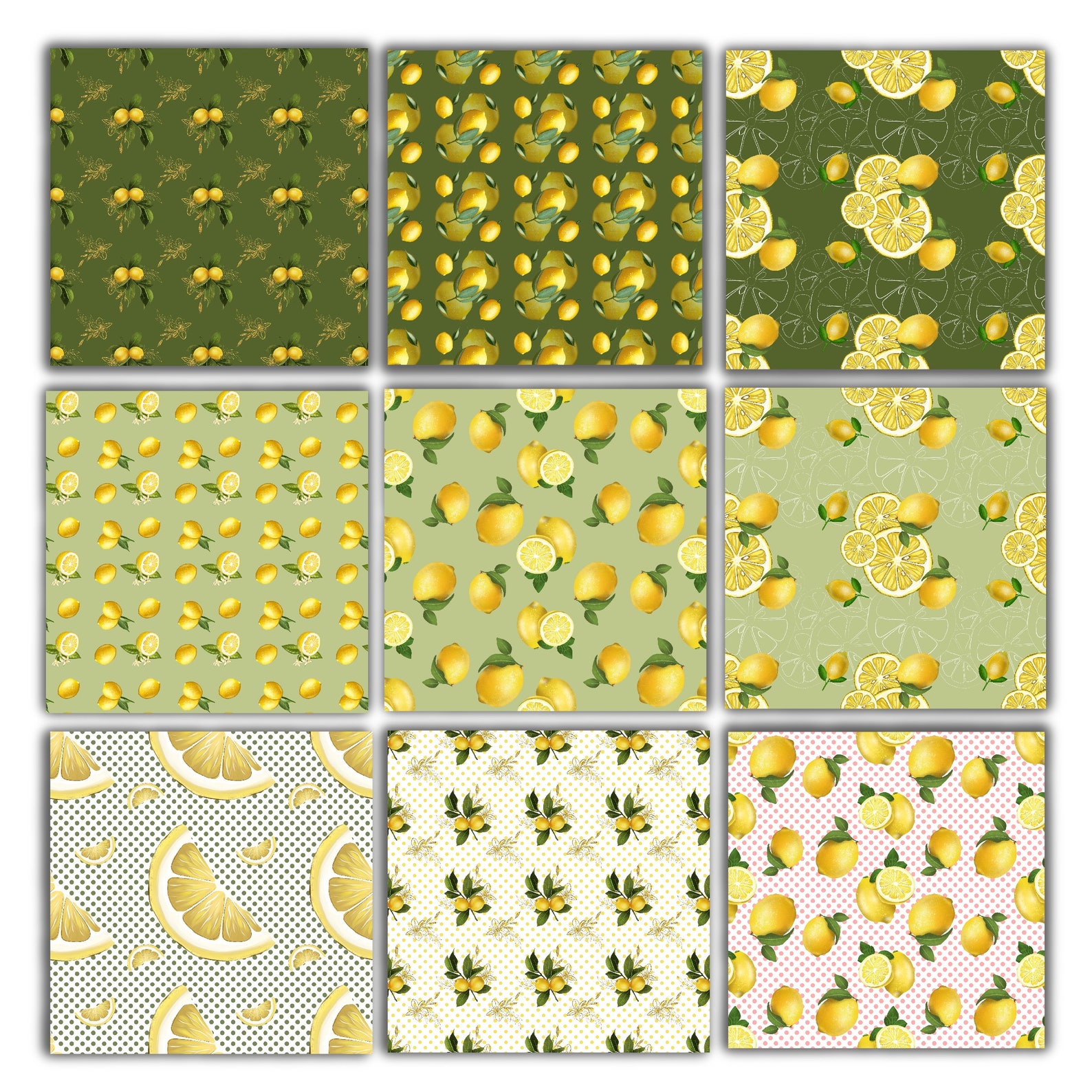 Lemon Digital Paper, Pink Lemon Paper, Green Lemon Patter, Lemon ...