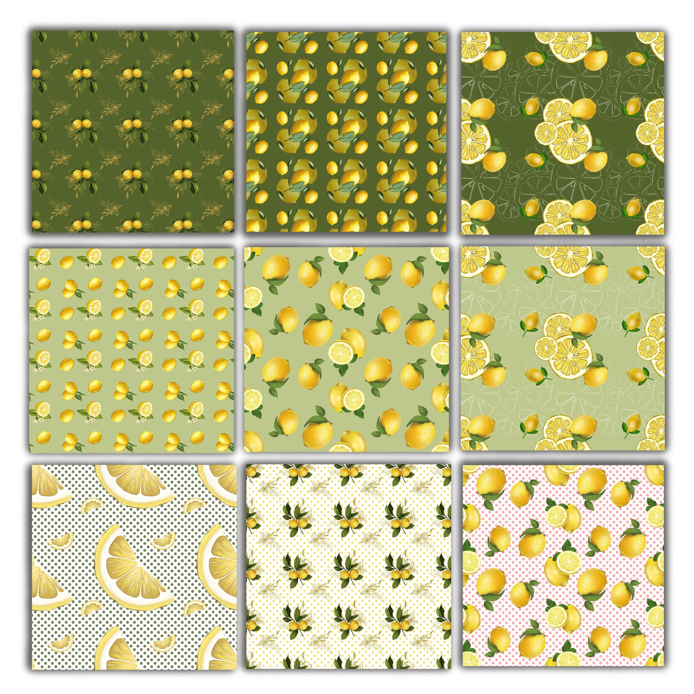 Lemon Digital Paper, Pink Lemon Paper, Green Lemon Patter, Lemon ...