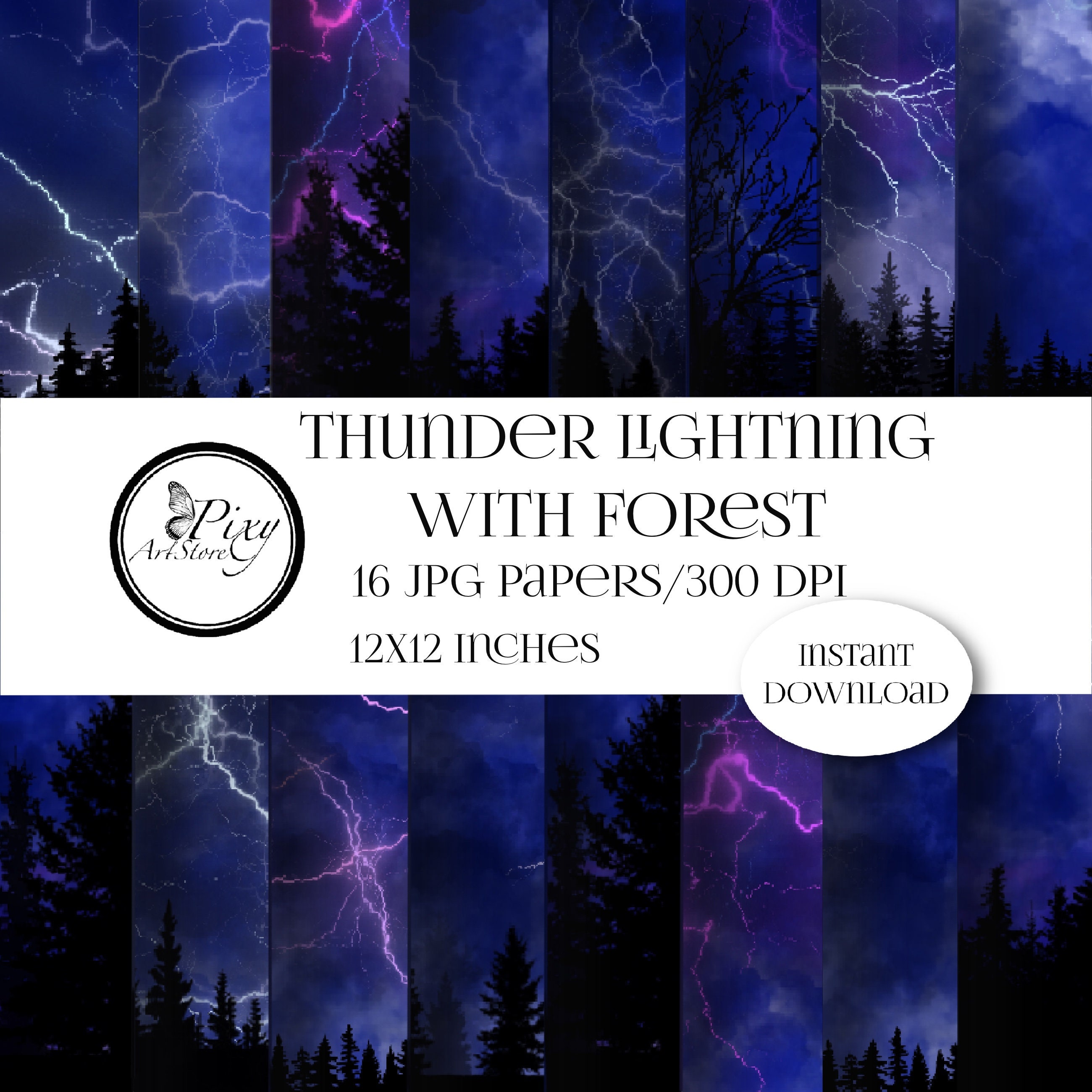 Thunder Lightning With Forest Storm Papers Digital Set - Etsy