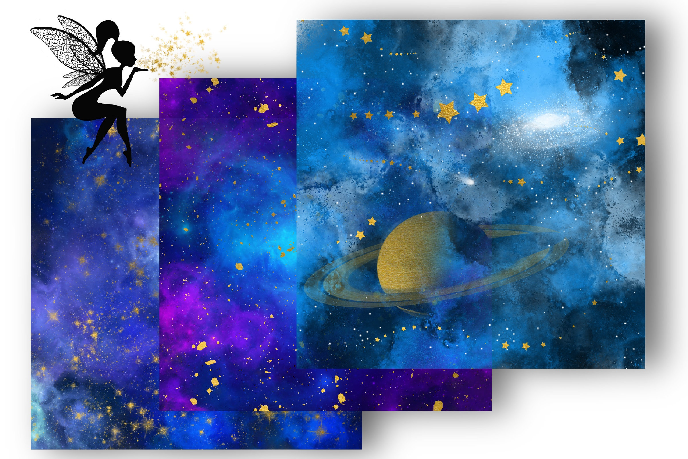 Gold Starry Night Digital Paper, Galaxy Scrapbook Paper, Starry Paper ...