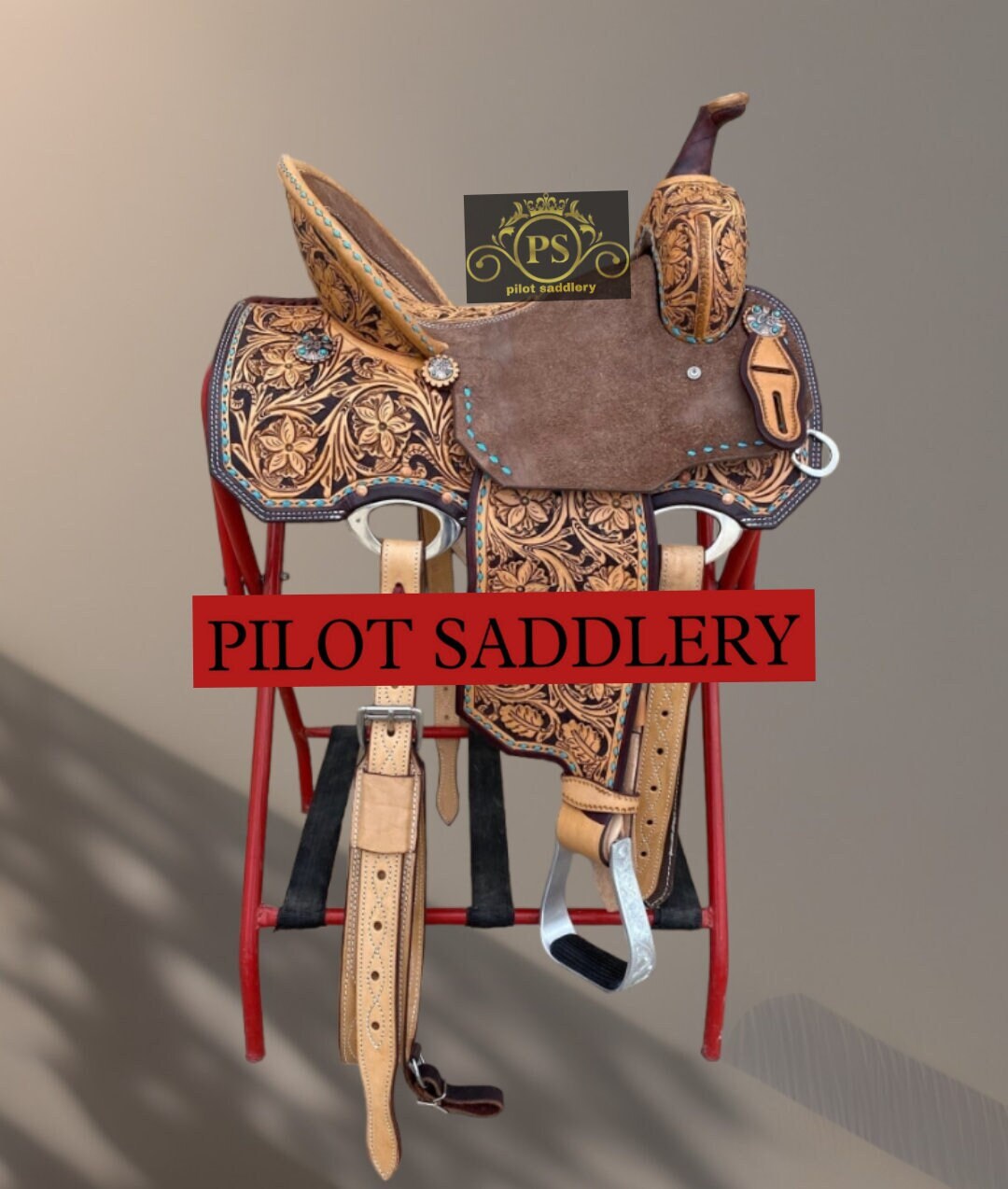 Western Leather Barrel Racing Horse Saddle Tack With Matching Headstall ...