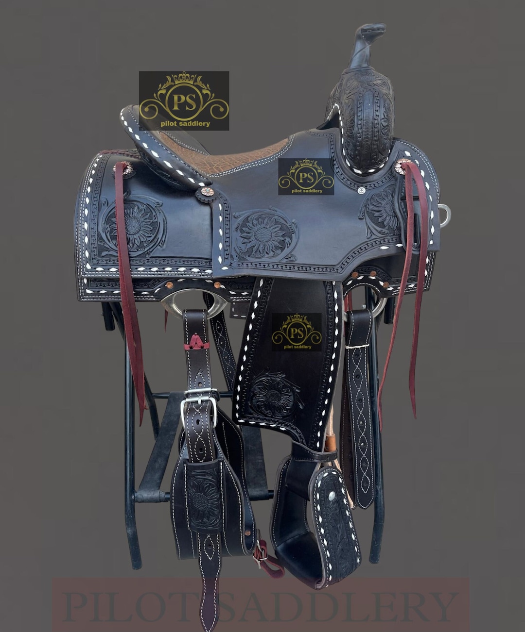 Premium Leather Hand Carved Western Ranch Roping Horse Saddle With ...